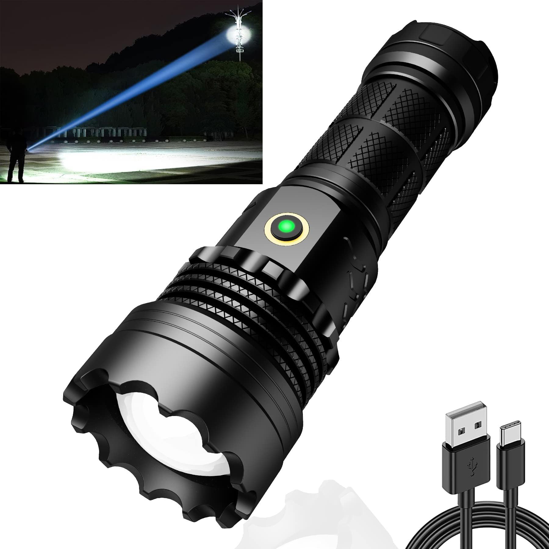 Torch, Goreit Flashlight LED Torch Rechargeable USB 15000 Lumen ...