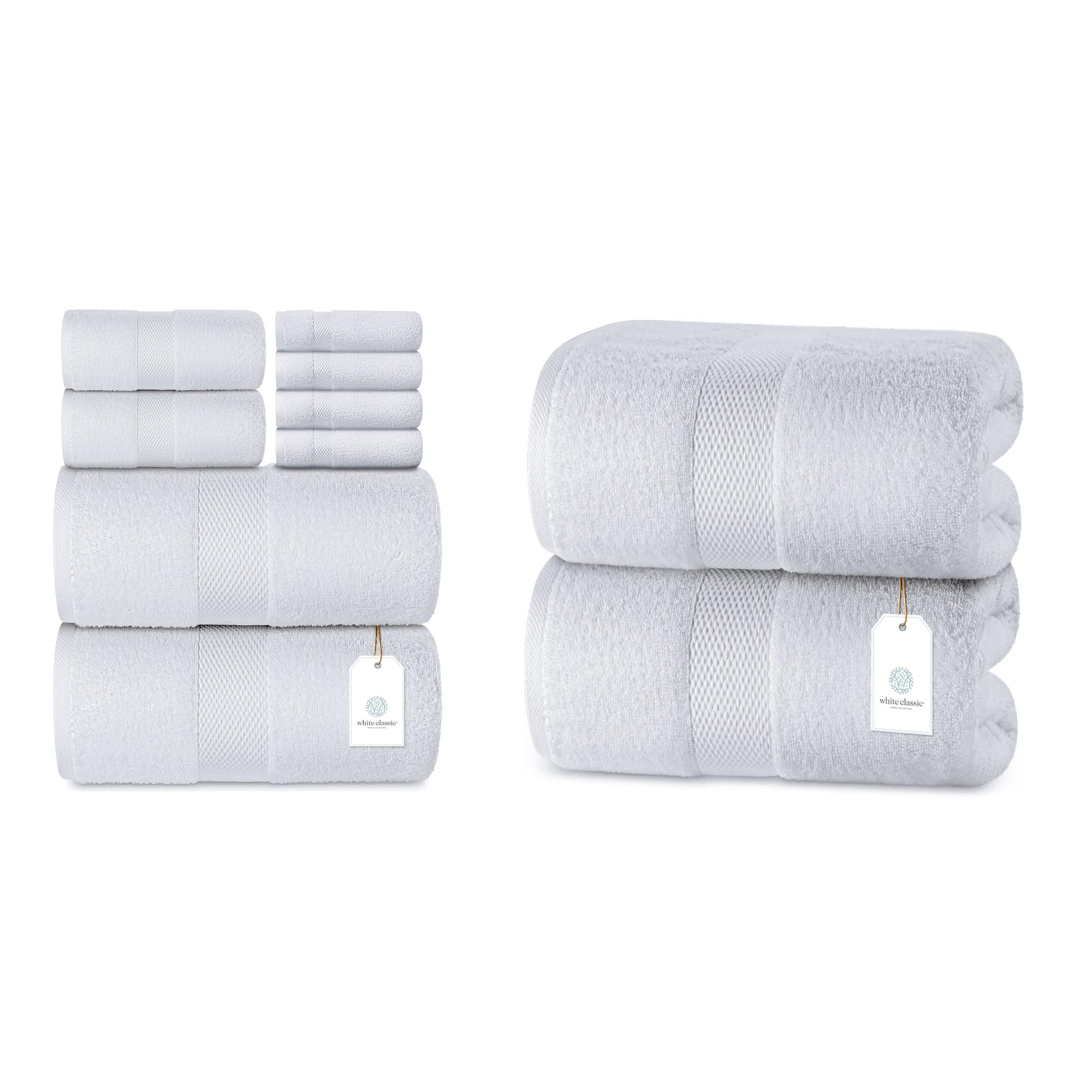 Amazon.com: White Classic 8-Piece White Towel Set [2 Bath Towels, 2 ...