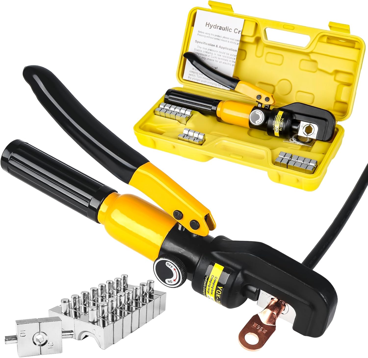 YUZES Hydraulic Crimping Tool 10 Tons 12 AWG to 00 (2/0),Battery Cable ...