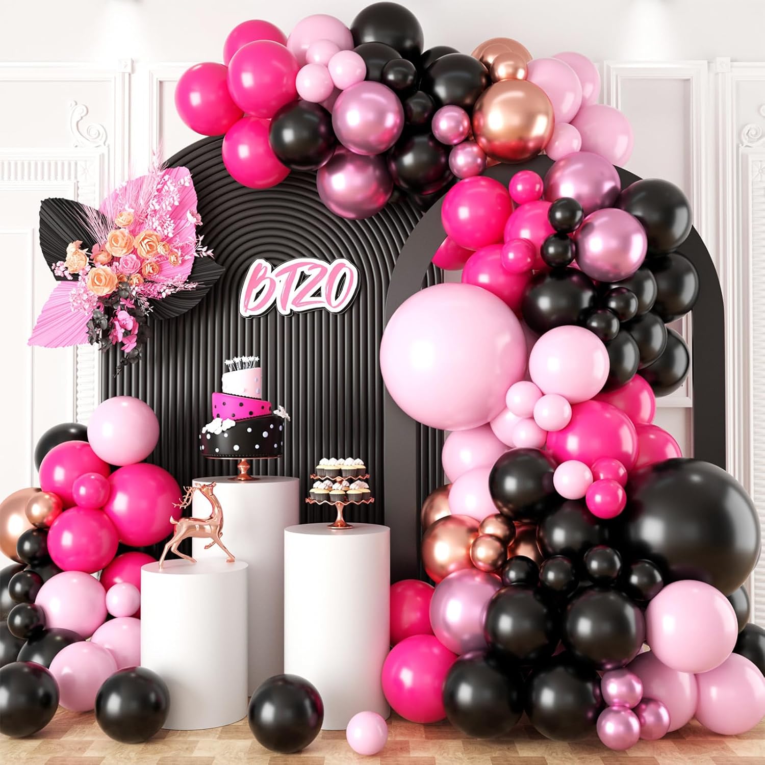 Amazon.com: Hot Pink Black Balloon Garland,BTZO Balloons Arch Kit With ...