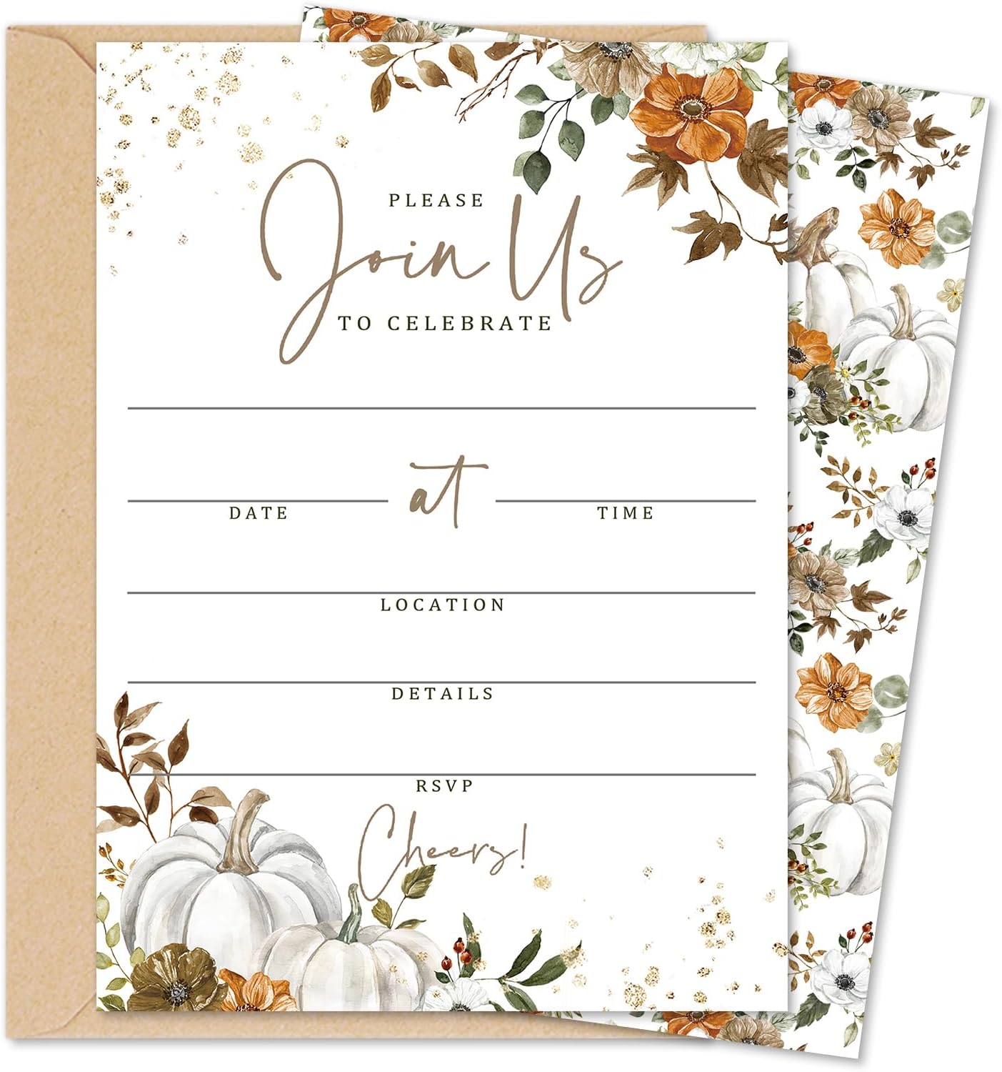 Amazon.com : Whaline 25 Sets Fall Invitations with Envelopes Stickers ...