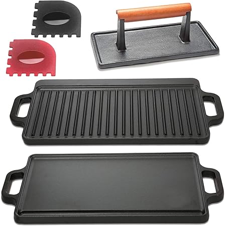 Amazon.com: Amazon Basics Pre-Seasoned Cast Iron Reversible Grill ...