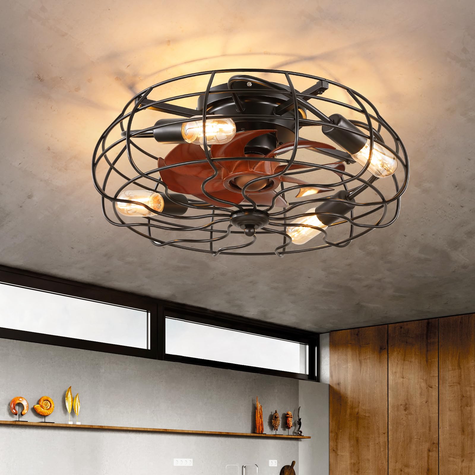 Snapklik.com : 20" Flush Mount Caged Ceiling Fans