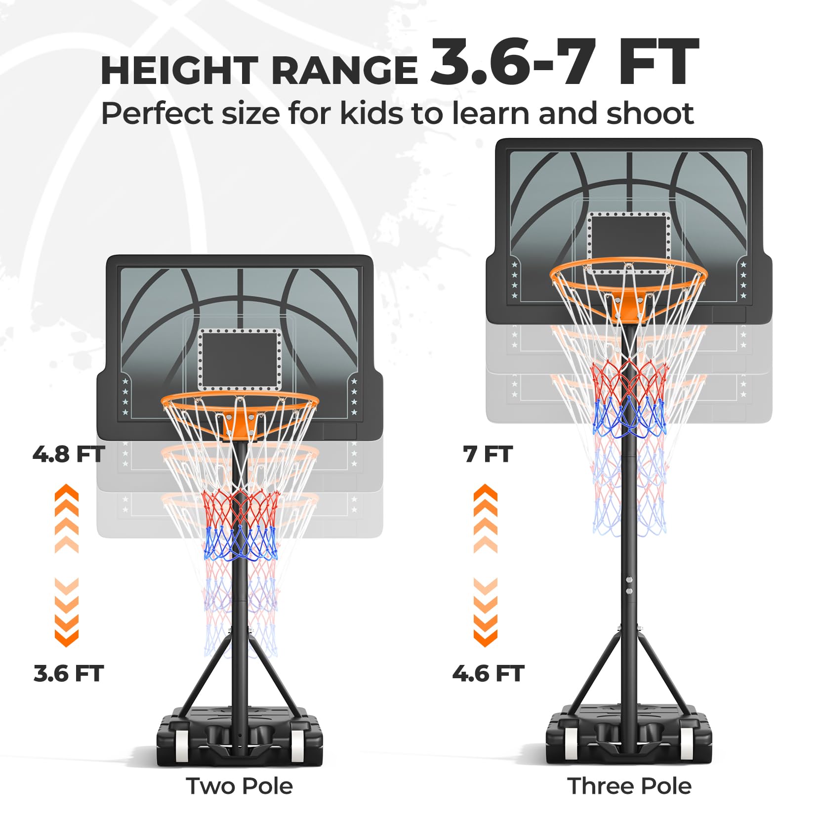 Snapklik.com : Yohood Kids Basketball Hoop, 3.6-7 FT Height Easy ...