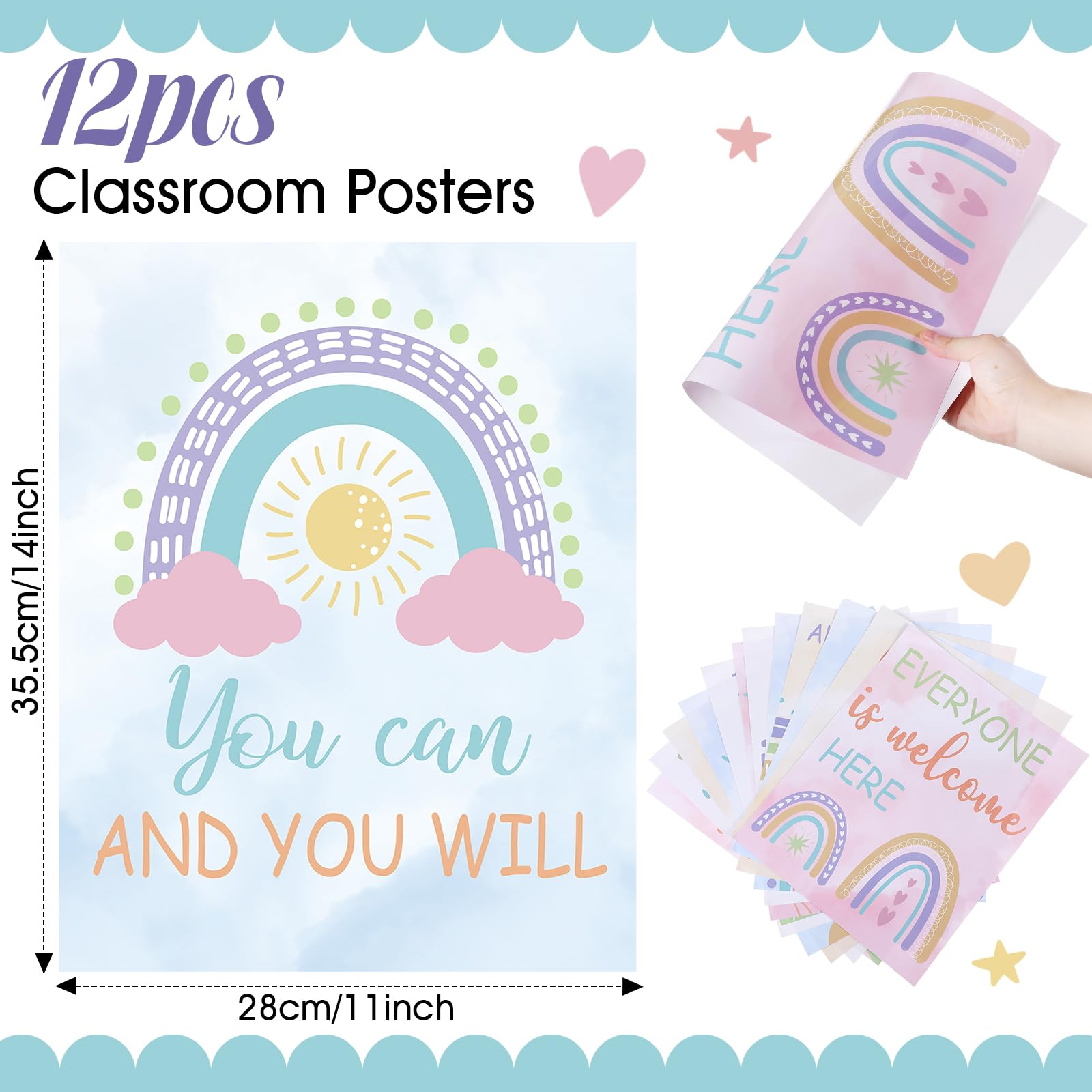 Snapklik.com : Nezyo 12 Pcs Rainbow Classroom Decor Boho Poster ...
