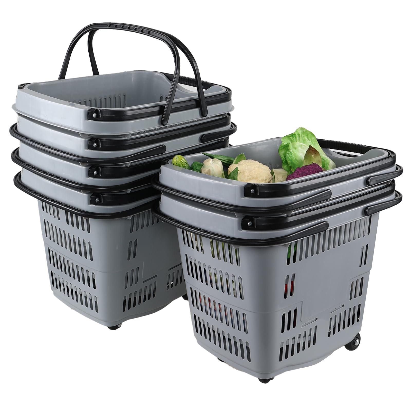 Snapklik.com : Jekiyo 50 Liter Plastic Rolling Shopping Basket, 6 Pack ...