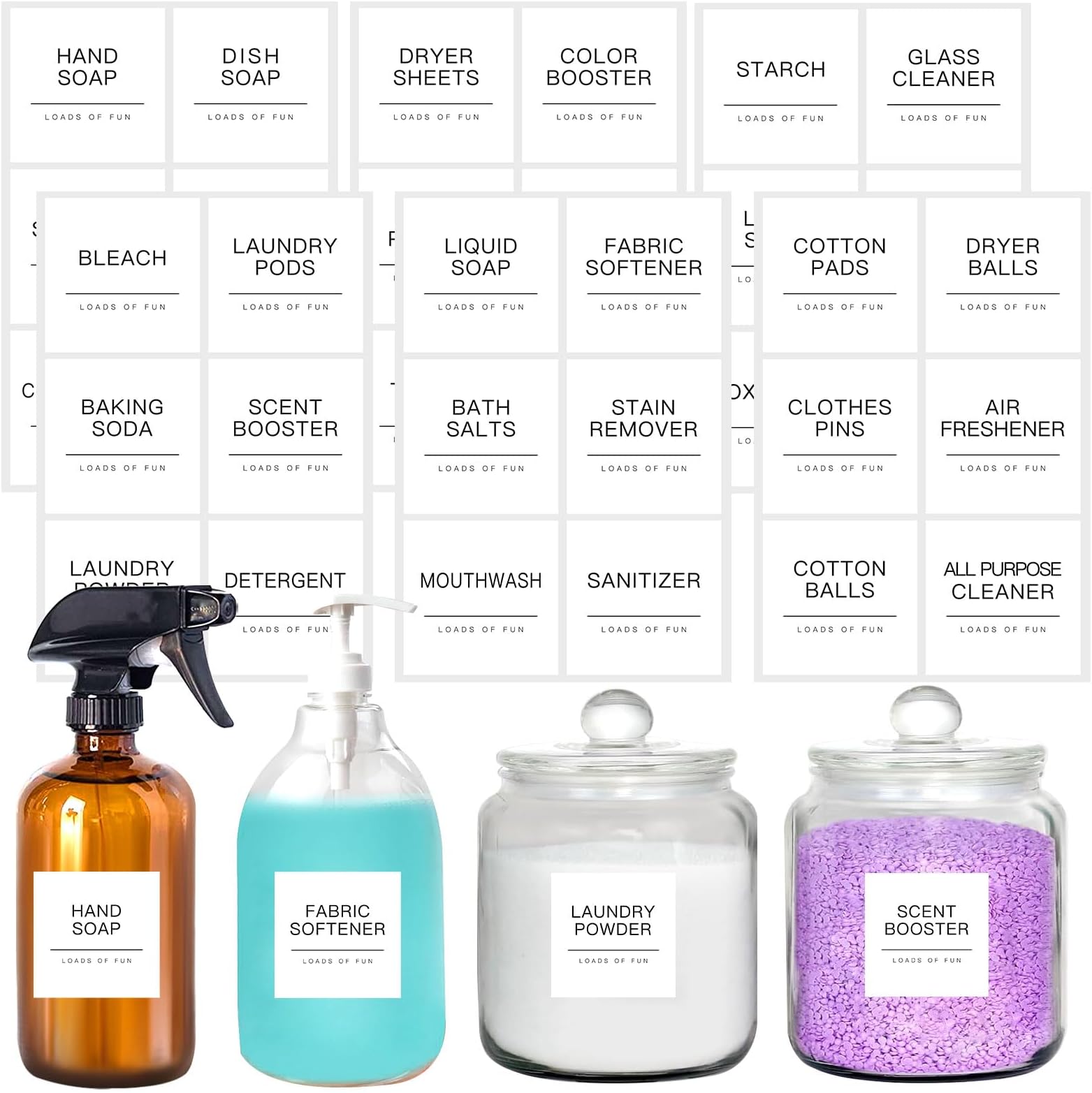 KSIWRE 36PCS White Laundry Labels for Jars,Preprinted Organization ...