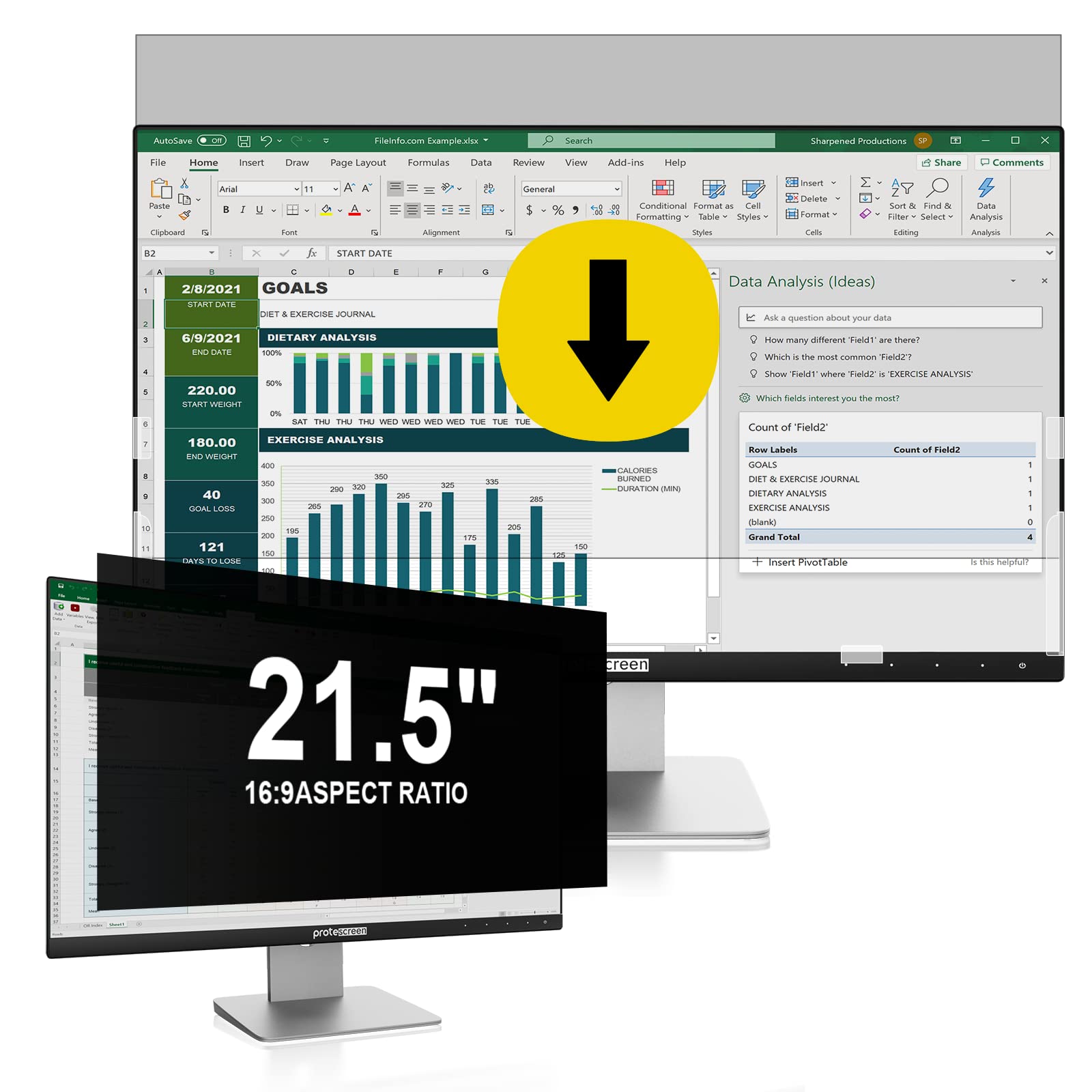 21.5 Inch Computer Privacy Screen Filter for 16:9 Aspect Ratio Monitor ...