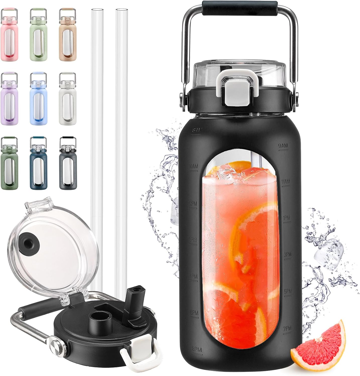 Botella de agua de vidrio de 64 onzas, botella de agua potable de ...