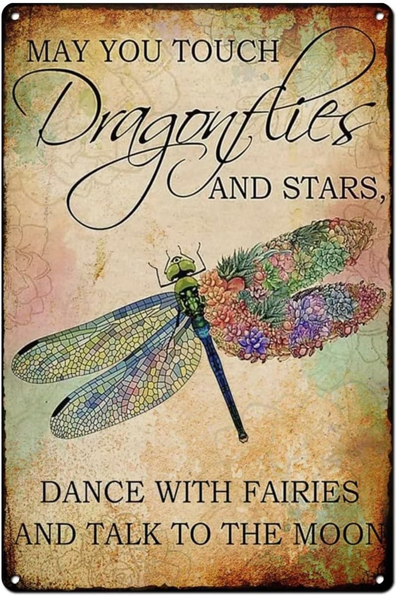 Amazon.com: Alcermy Funny Retro Metal Tin Sign Dragonfly，May You Touch ...