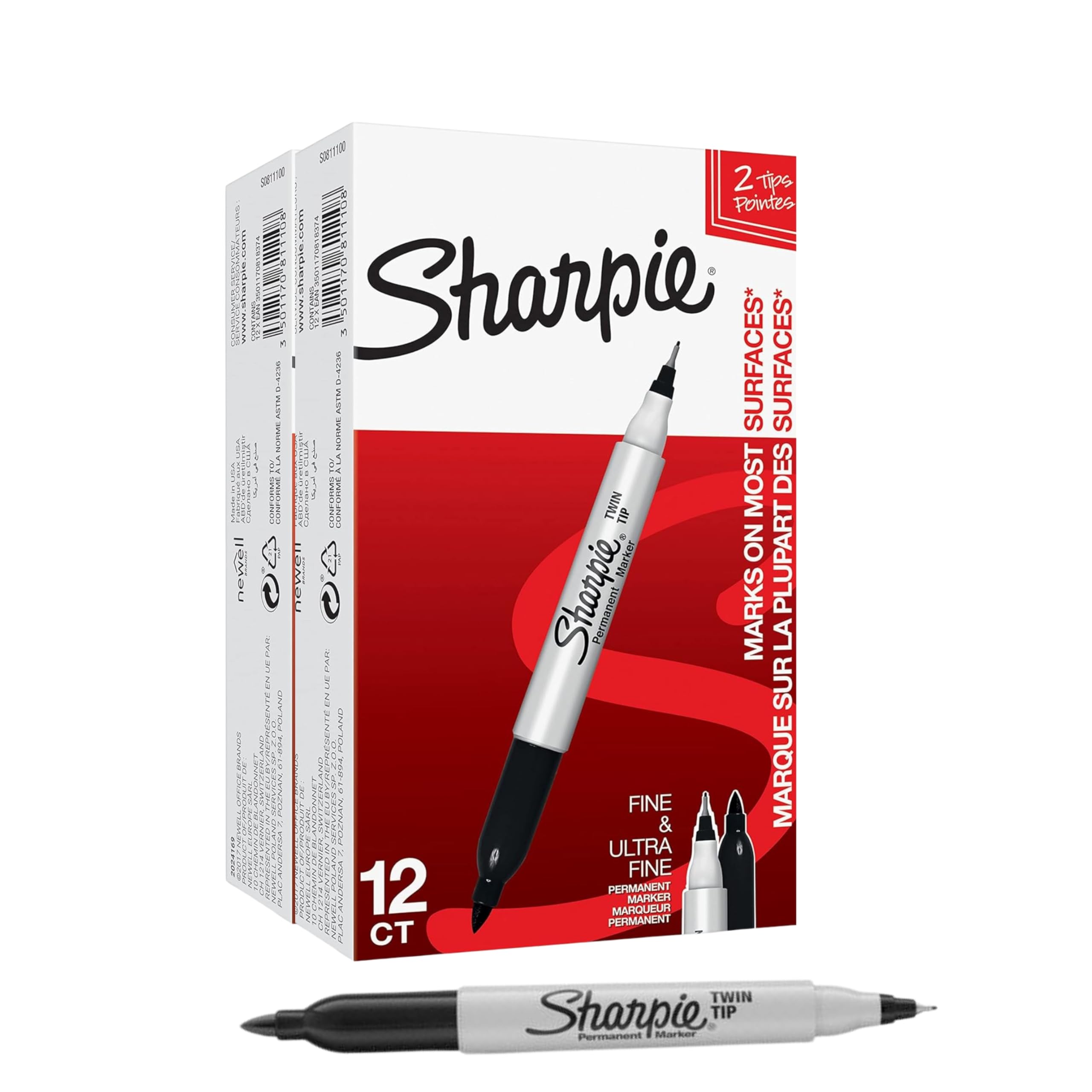 Sharpie Twin Tip Permanent Markers | Fine & Ultra-Fine Points | Black ...