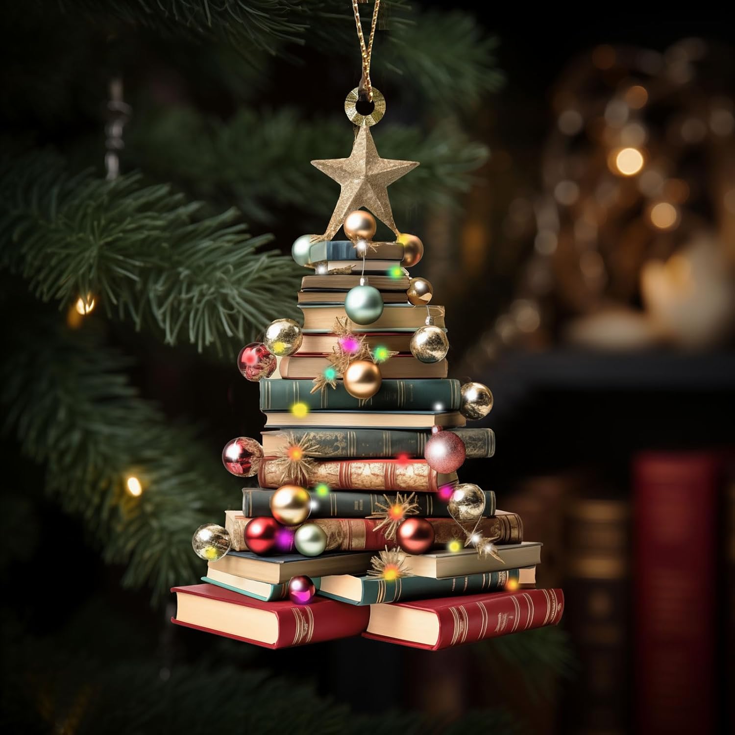 Amazon.com: 2D Flat Wooden Christmas Books Ornament, Book Lover ...