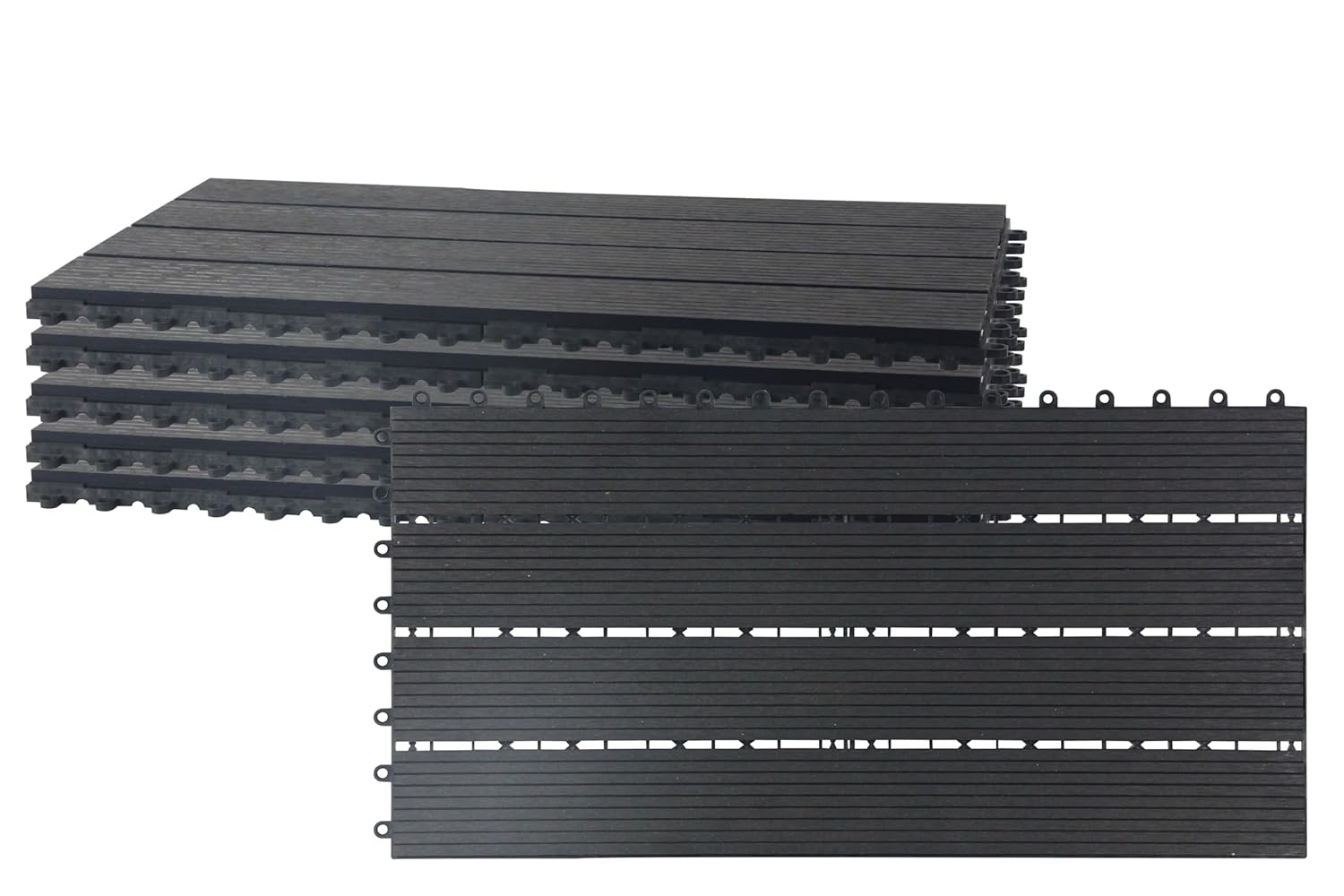 Set of 6 BLACK WPC Composite Decking Tiles Interlocking with Wood ...