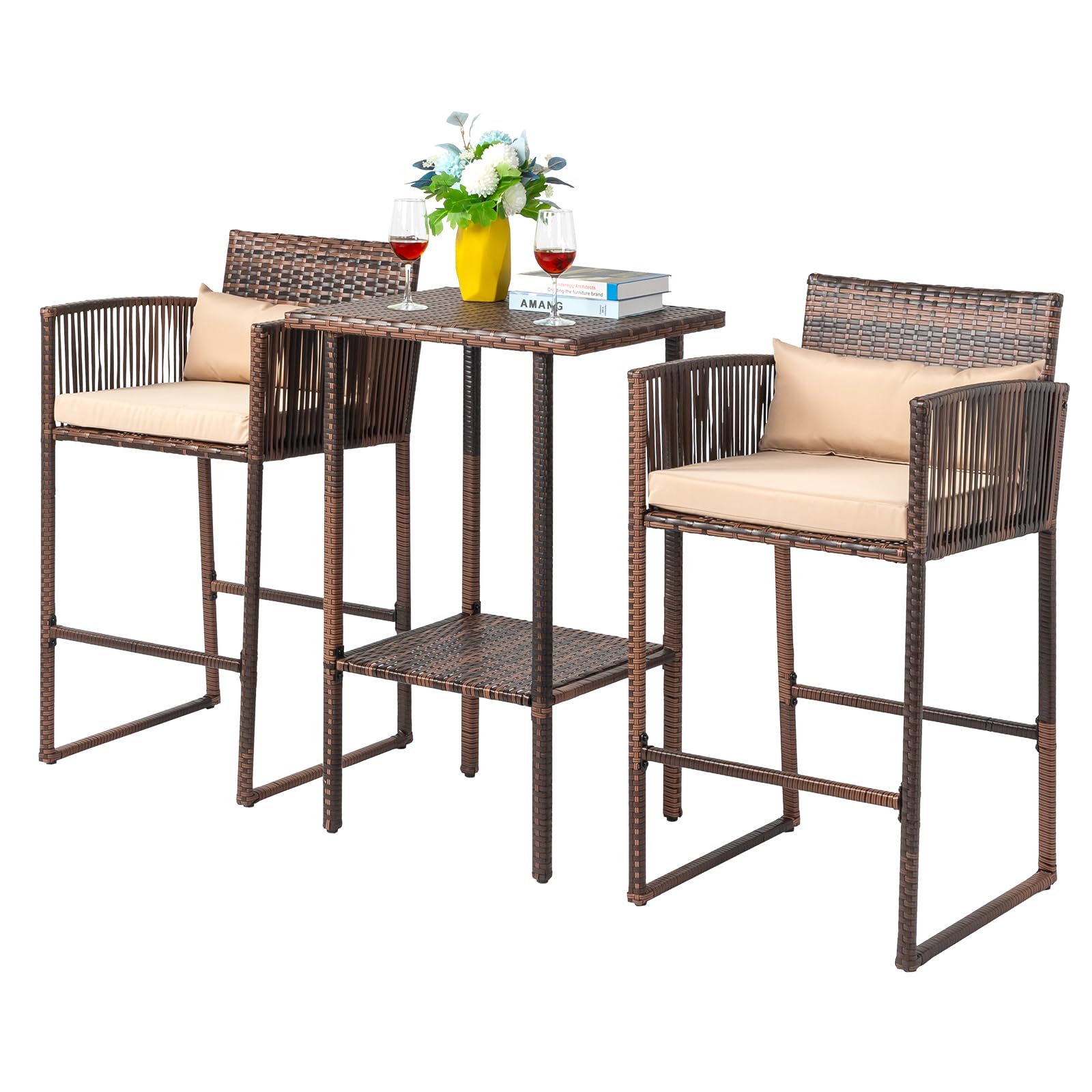 Amazon.com: VINGLI 3 PCS Patio Bar Set Wicker, Outdoor Bar Table and ...