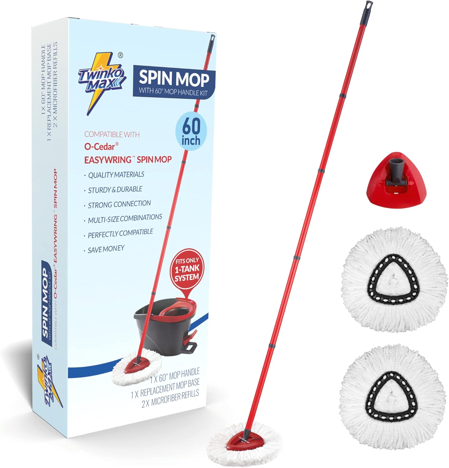 Amazon.com: Twinko Max Spin Mop Kit (No Bucket), Compatible with O-Cedar EasyWring 1-Tank System ...