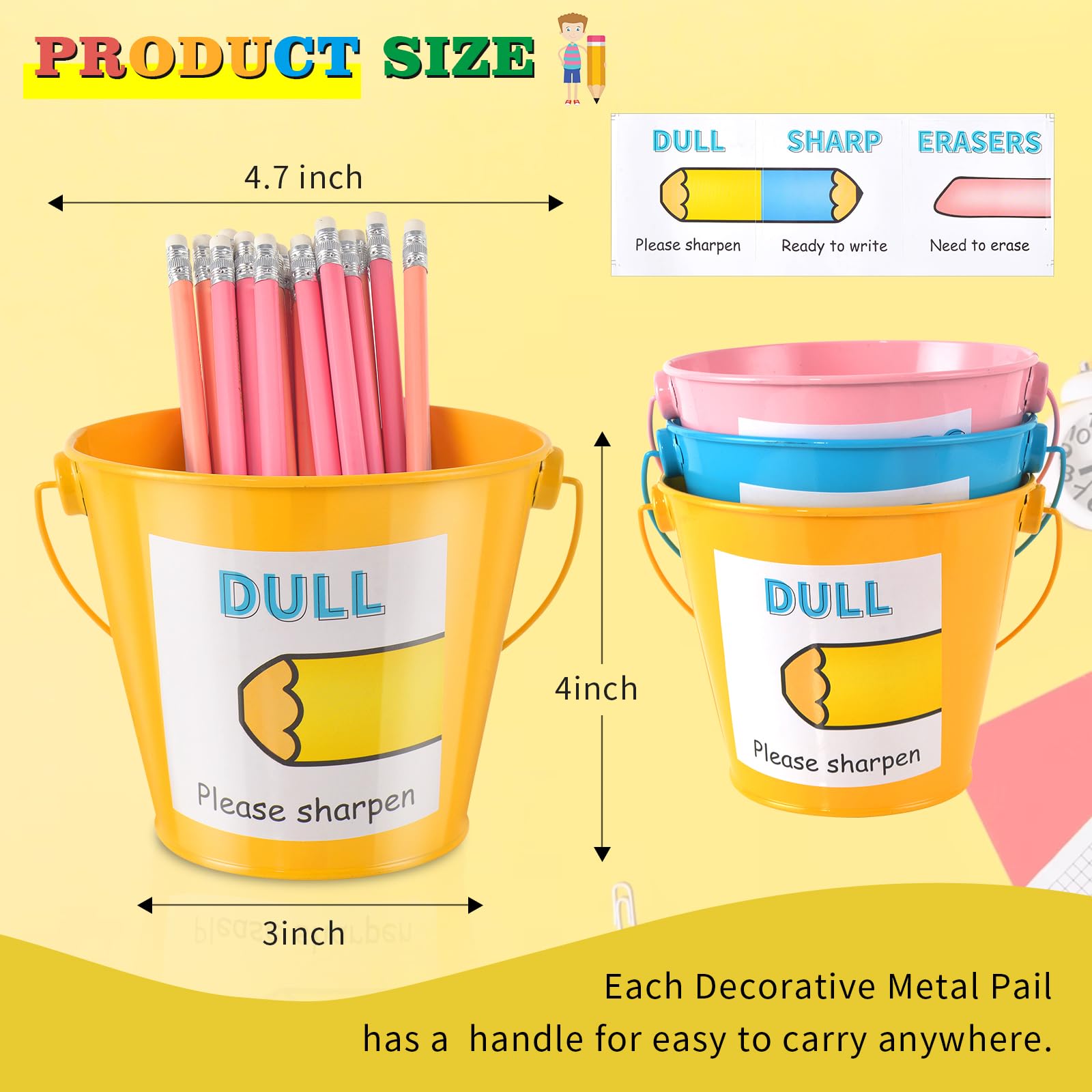 Snapklik.com : 3 Pack Sharp And Dull Pencil Buckets Metal Pencil ...