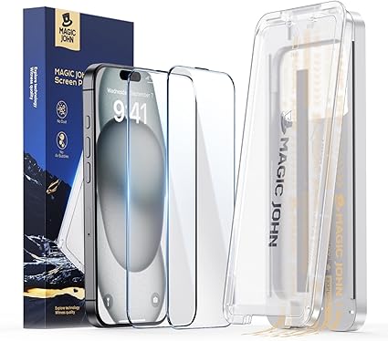 MAGIC JOHN 3rd Gen Upgraded for iPhone 15/iPhone 16 Screen Protector 6. ...