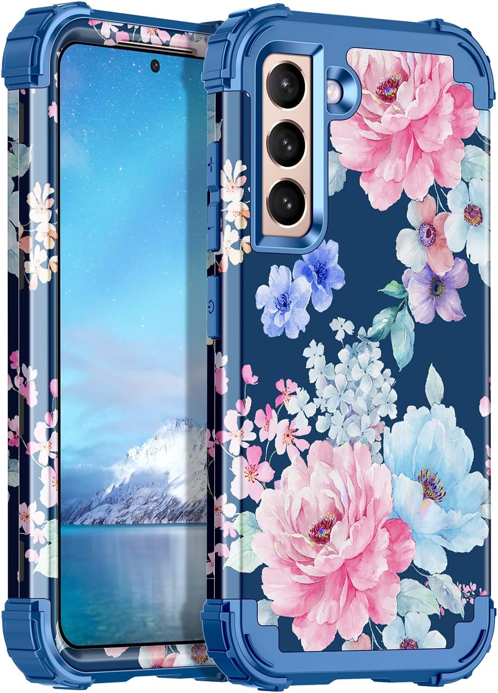 Amazon.com: Casetego Compatible with Galaxy S22 5G Case,Floral Three Layer Heavy Duty Sturdy ...