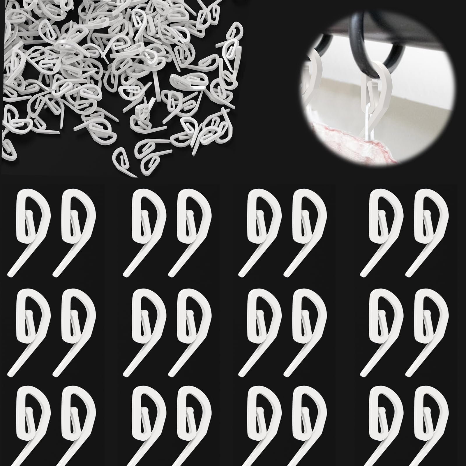 100 PCS Curtain Hooks, Curtain Header Tape Drapery Hooks, Heavy Duty ...