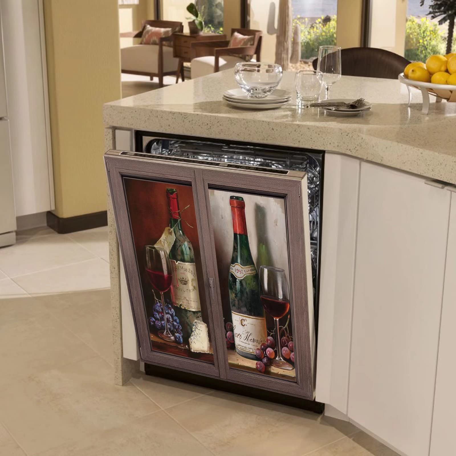 Retro Grape and Wine Dishwasher Magnetic Cover, Vintage Door Frame and ...