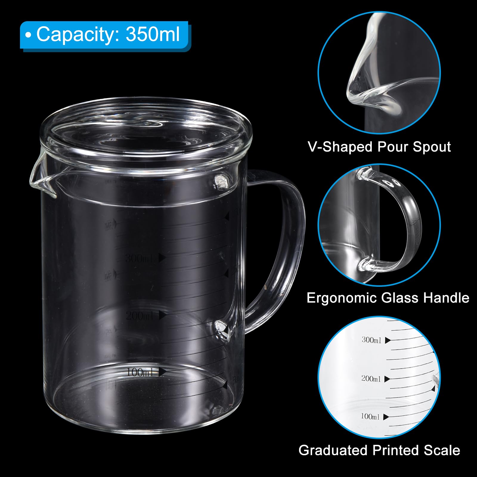 PATIKIL 350ml Glass Measuring Cup, 3.3 Borosilicate Glass Graduated ...
