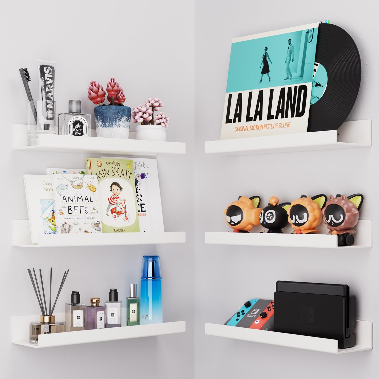 Viymgit 6 Pack White Acrylic Shelves, Self-Adhesive 15" Floating Shelf ...