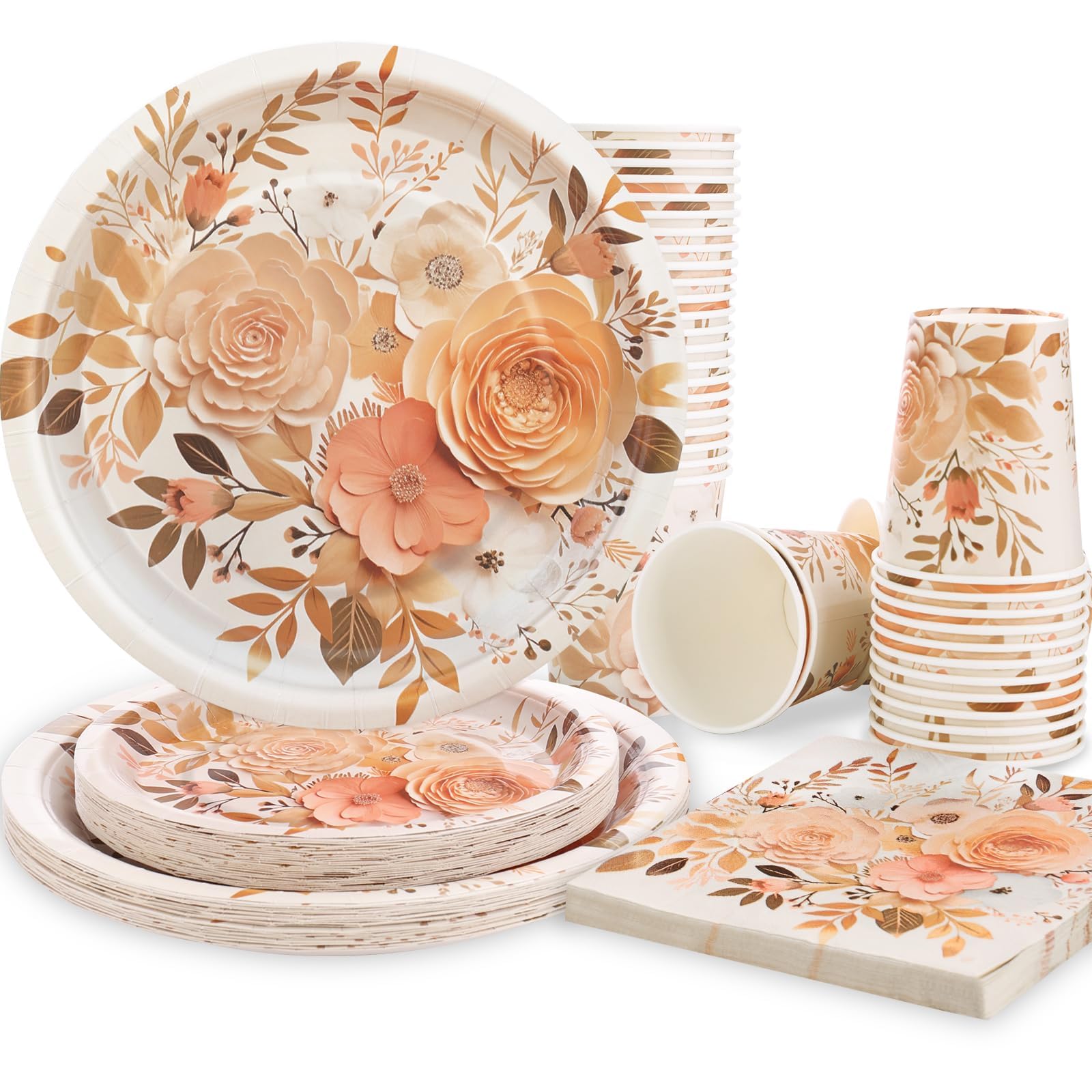 Amazon.com: Cheery Land Boho Floral Paper Plates-Flower Birthday Party ...