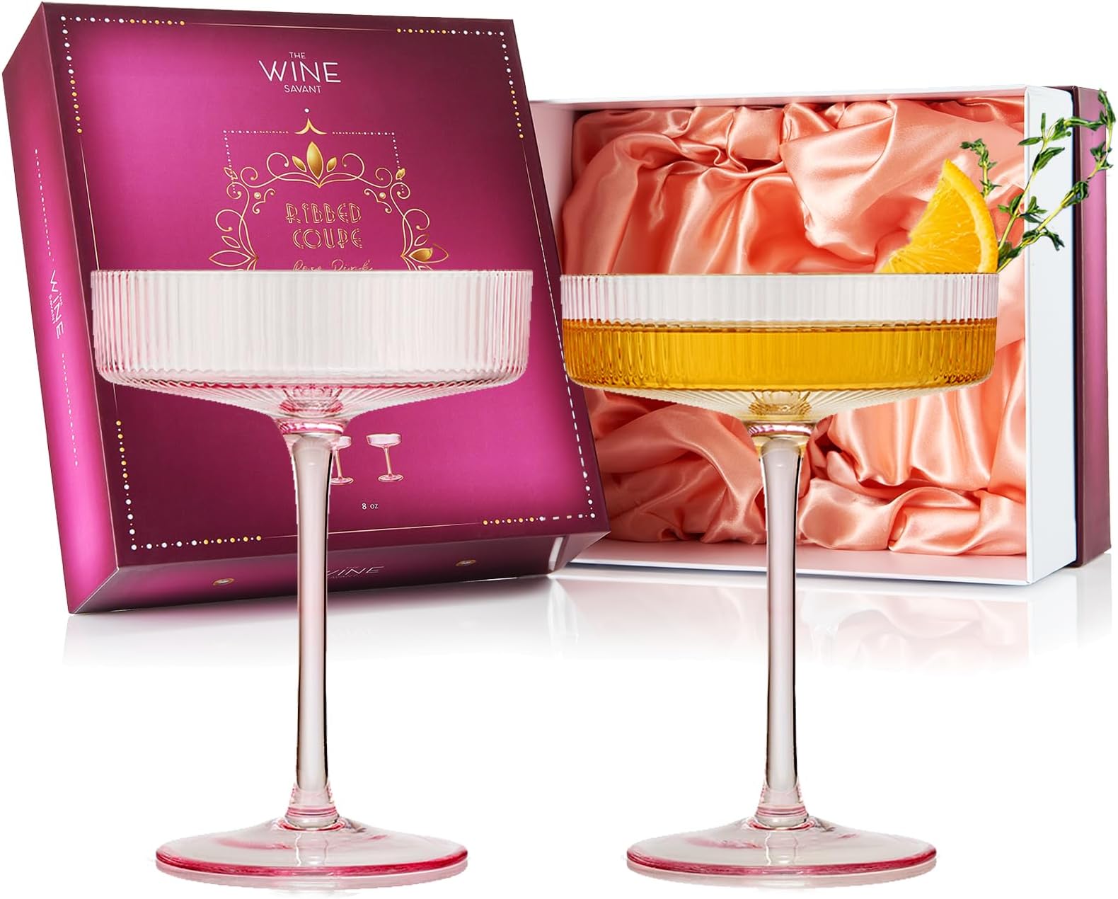 Amazon.com | GLASSIQUE CADEAU Vintage Art Deco Blush Pink Coupe Glasses ...