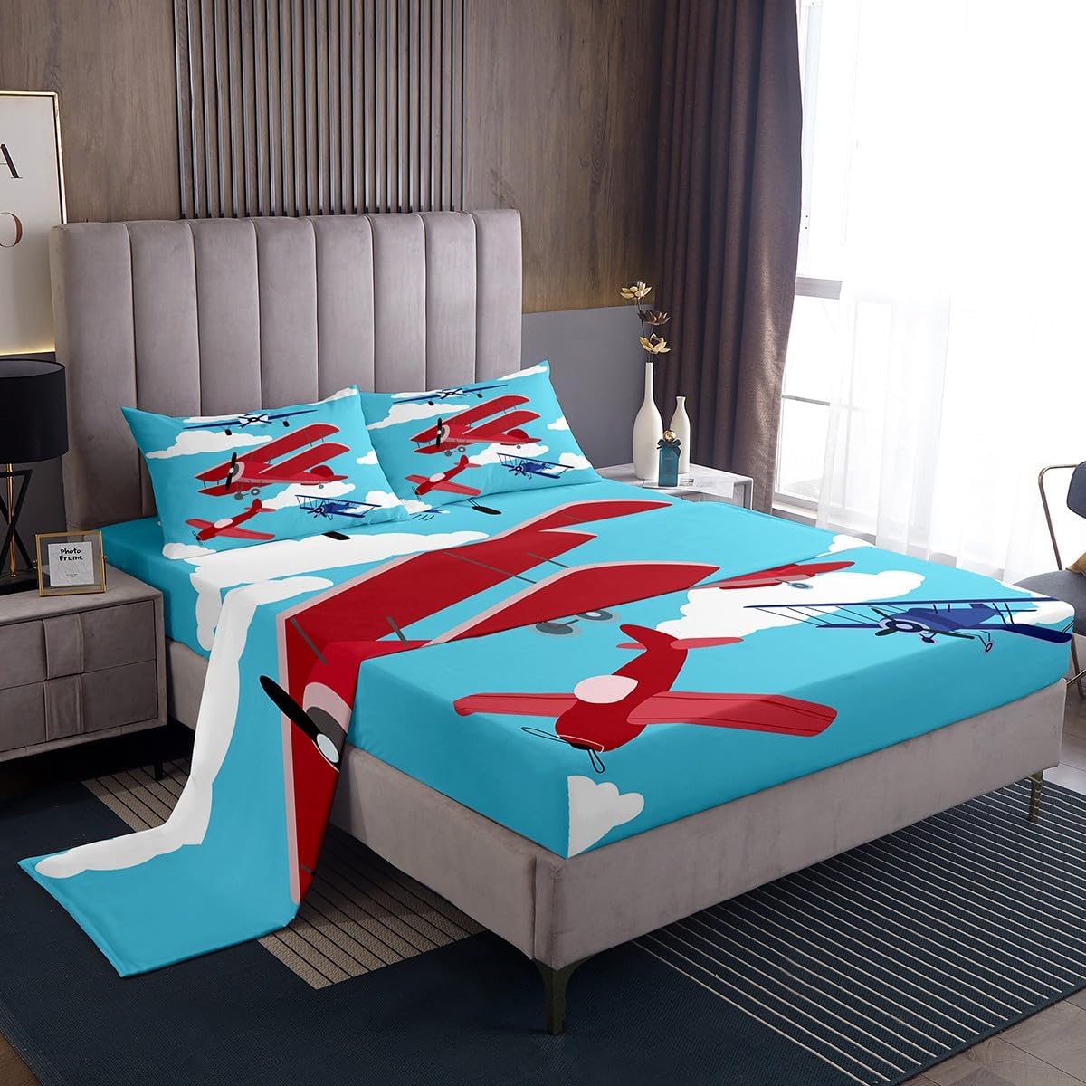 Amazon.com: Airplane Bed Sheet Set Kids Cartoon Aircraft Sheets Set 4pc ...