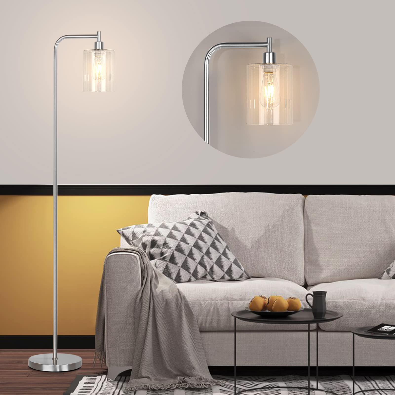 QiMH Industrial Floor Lamp for Living Room, Modern Standing Lamp with ...