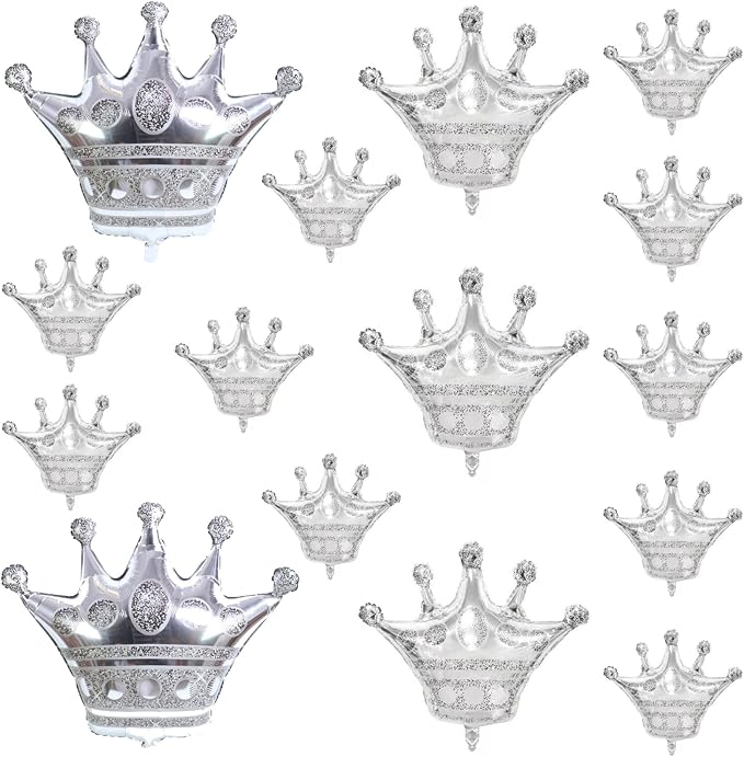 Amazon.com: 15 Pcs Crown Balloons Silver Foil Crown Shape Balloons for ...