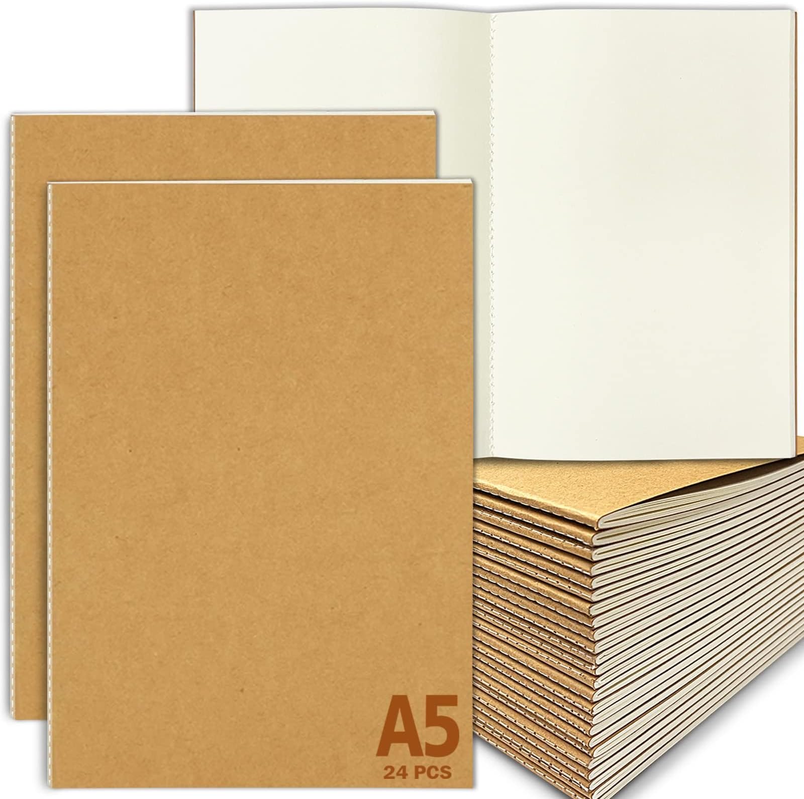 6 Pack Notebook A5 Blank Notepad, Kraft Travel Journal 60 Pages/ 30 ...