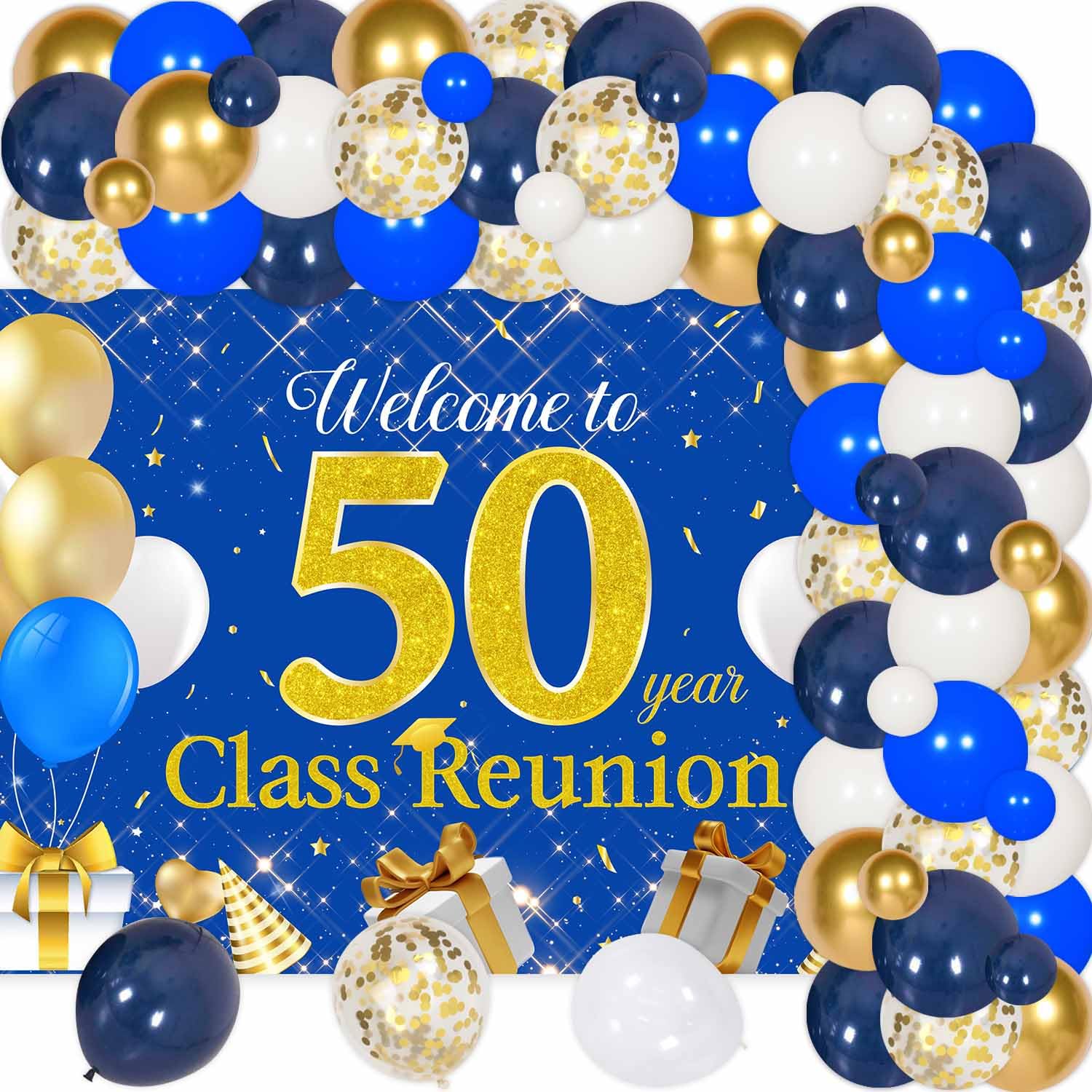 Amazon.com: 50th Year Class Reunion Party Decoration, Blue and Gold ...