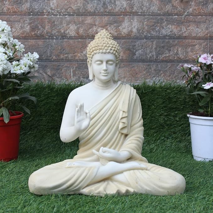 Buy Wonderland Resin 14'' Buddha Statue (Beige) for Home Decor, Garden ...