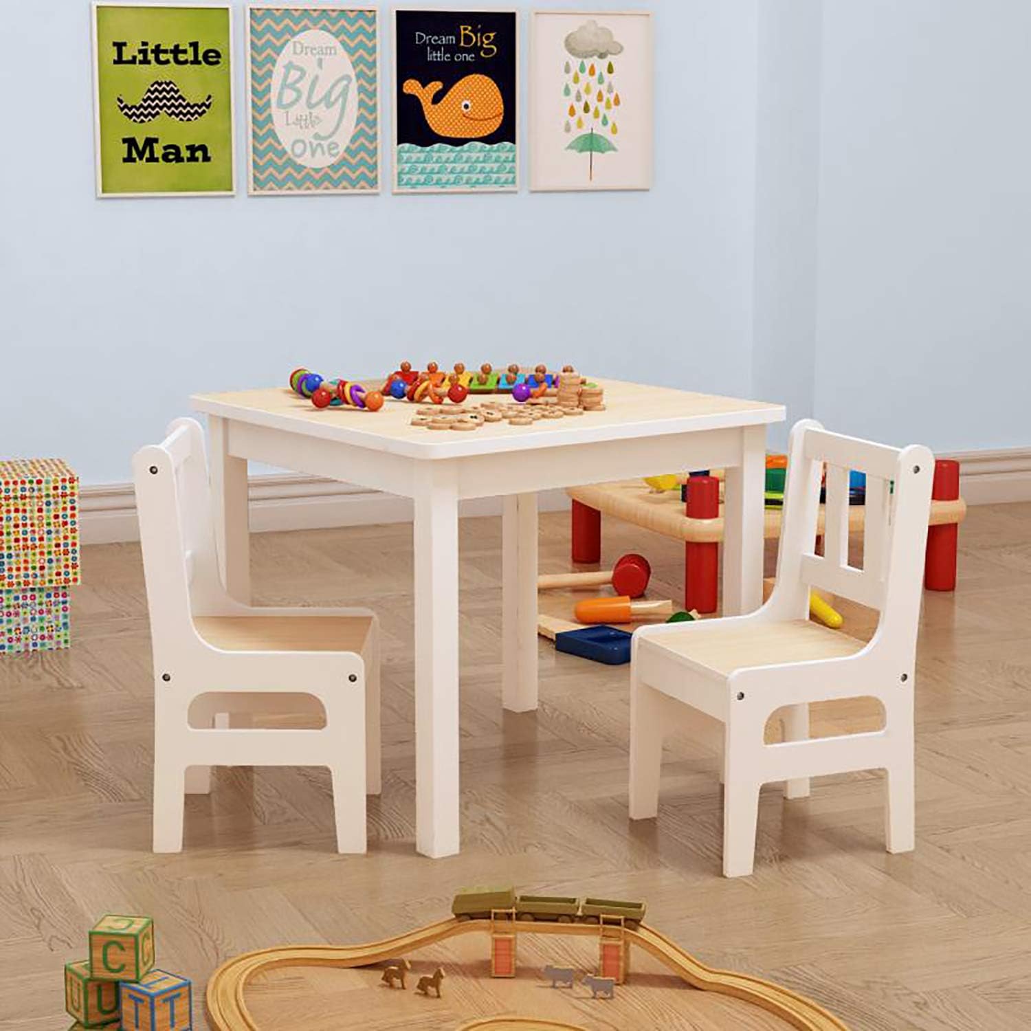 GYMAX Kids Table and Chair Set, Children Activity Table with 2 Chairs ...