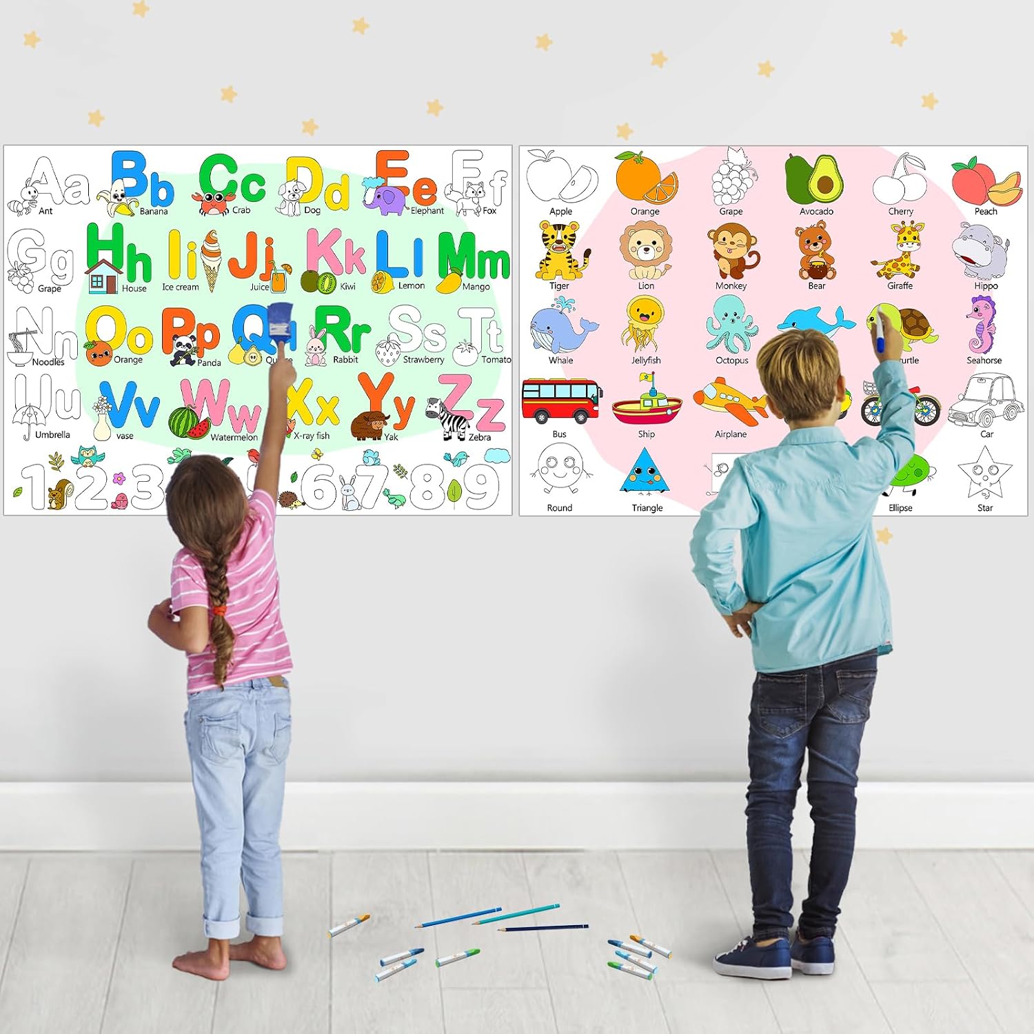 Amazon.com: 2Pack Preschool Giant Coloring Poster, Alphabet Learning ...
