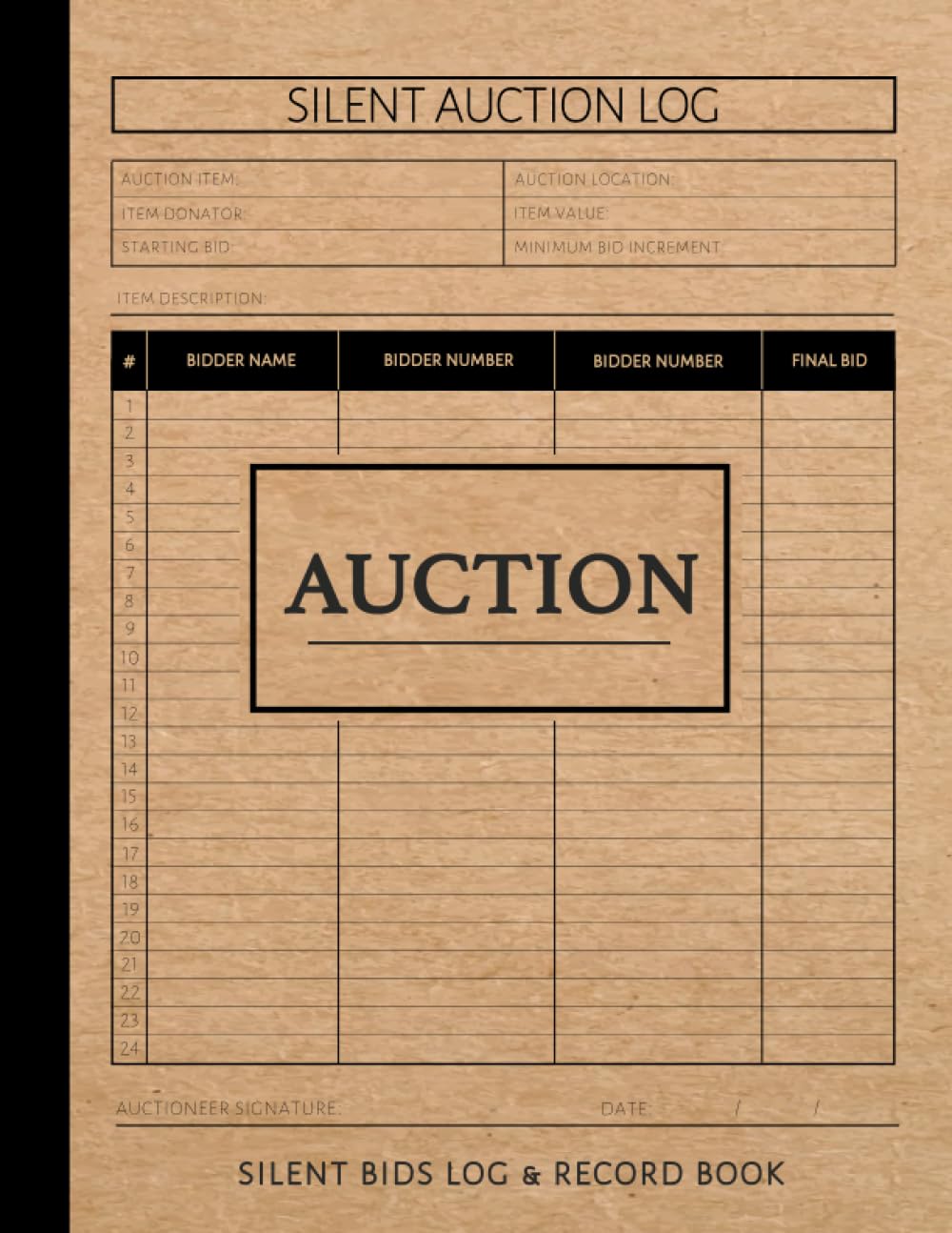 Silent Auction Bids Log & Record Book: Bidding Journal. Detail and ...
