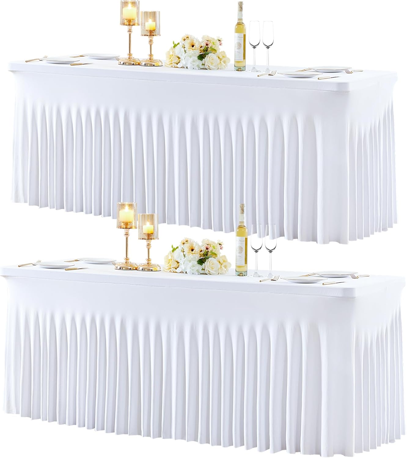 Amazon.com: gogoparti 2 Pack Spandex White Fitted Table Cloth for 6ft ...