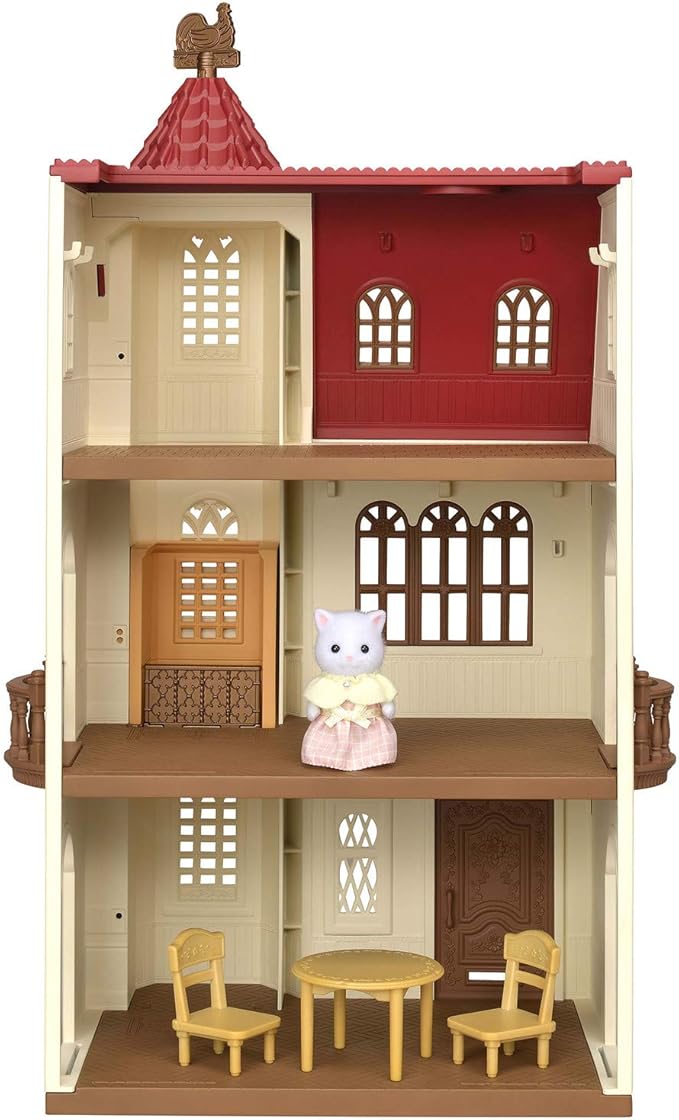 Amazon.com: Calico Critters Red Roof Tower Home, 3 Story Dollhouse ...