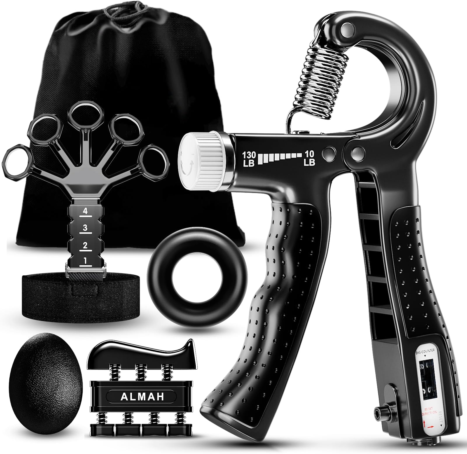 ALMAH Hand Grip Strengthener Kit (5 Pack) - Adjustable Strength Trainer ...