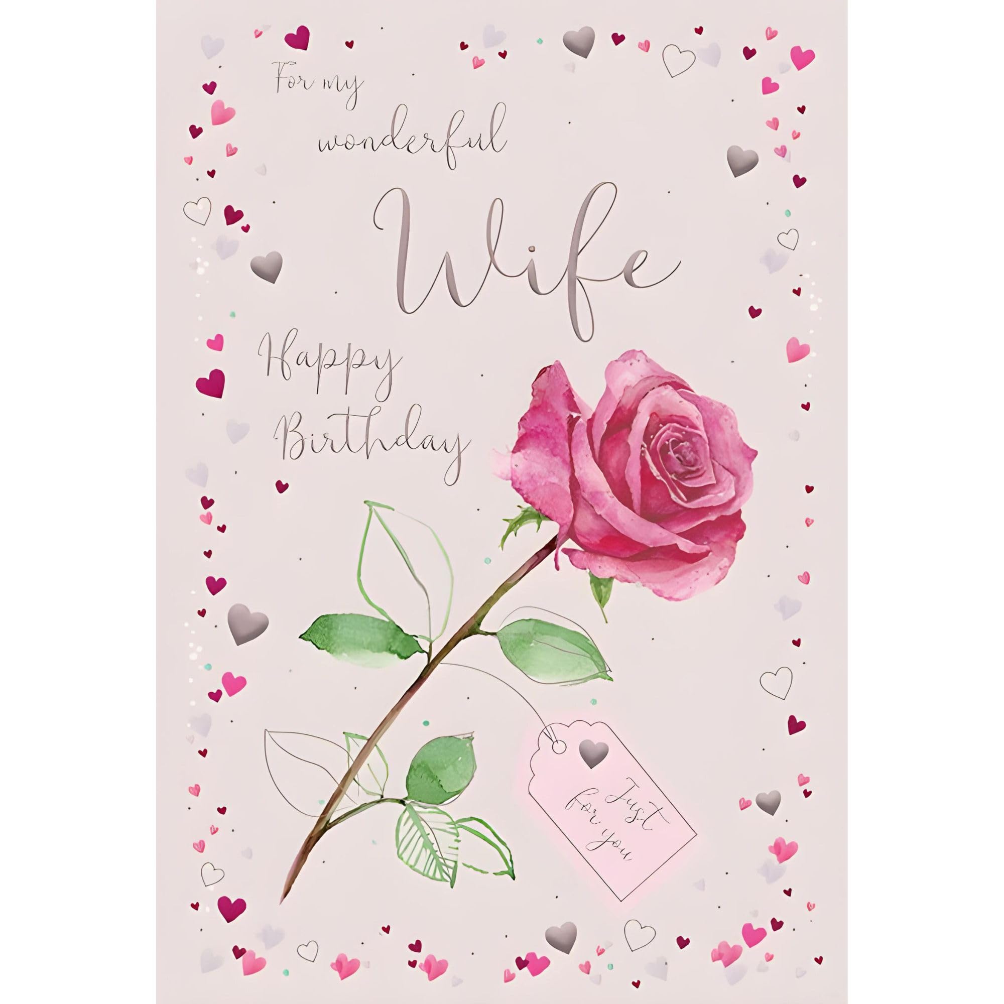 Wonderful Wife Birthday Card - Rose with an Embossed Foil Flitter ...