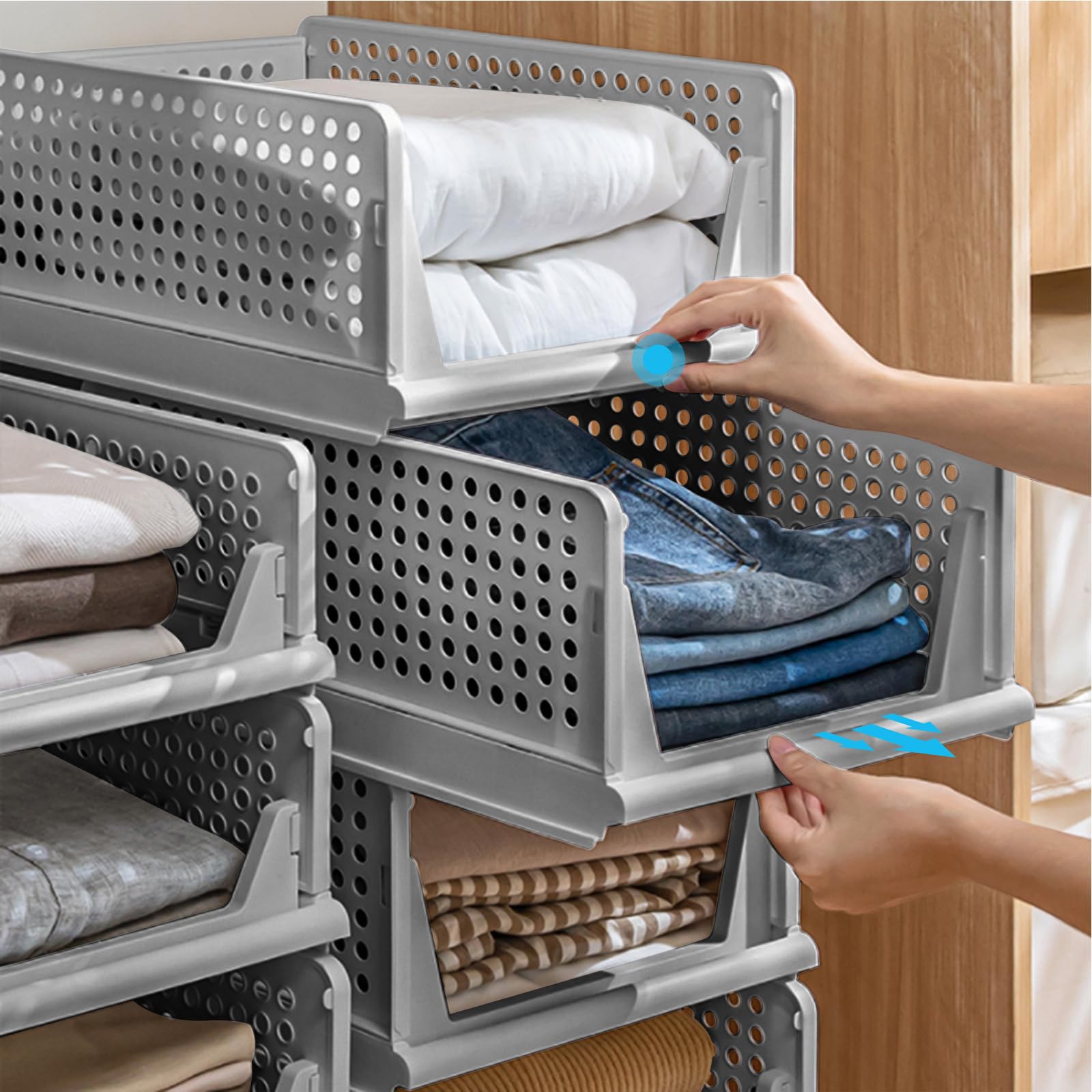 Olyzer 3 Pack Stackable Plastic Storage Bins, Wardrobe Foldable Closet ...