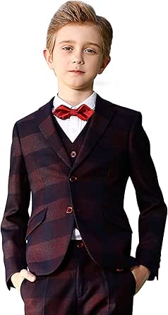 Amazon.com: ELPA ELPA Boys 7-Piece Plaid Suits Slim Fit Little Kids and Big Youth Boy Suit Set ...