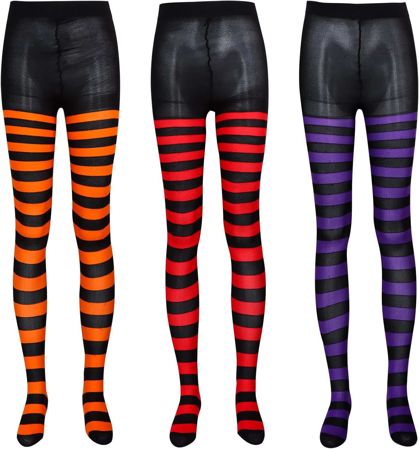 oneant 3pcs Striped Adult Witch Tights Full Foot Striped Tights ...