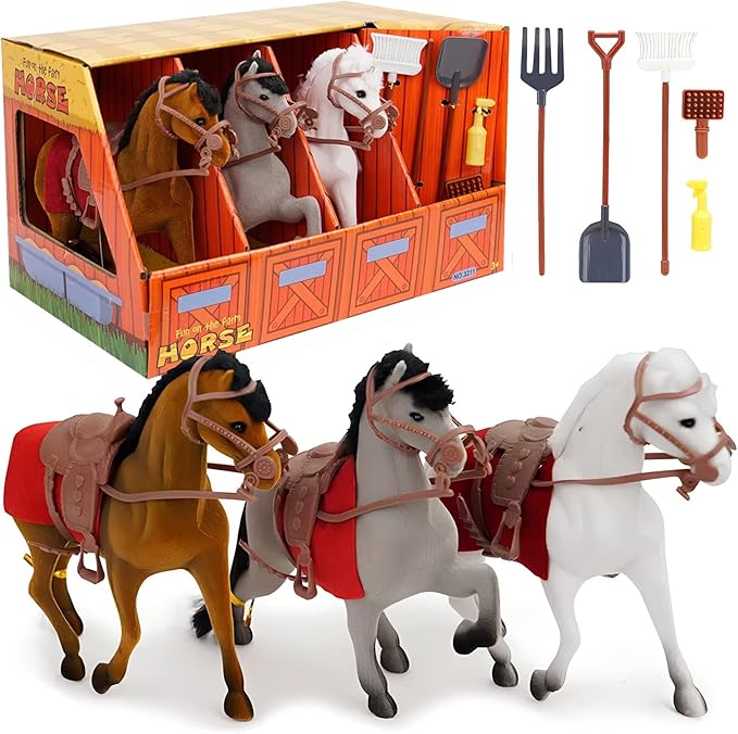 Amazon.com: Liberty Imports 3 Flocked Horse Figures Equestrian Stable ...