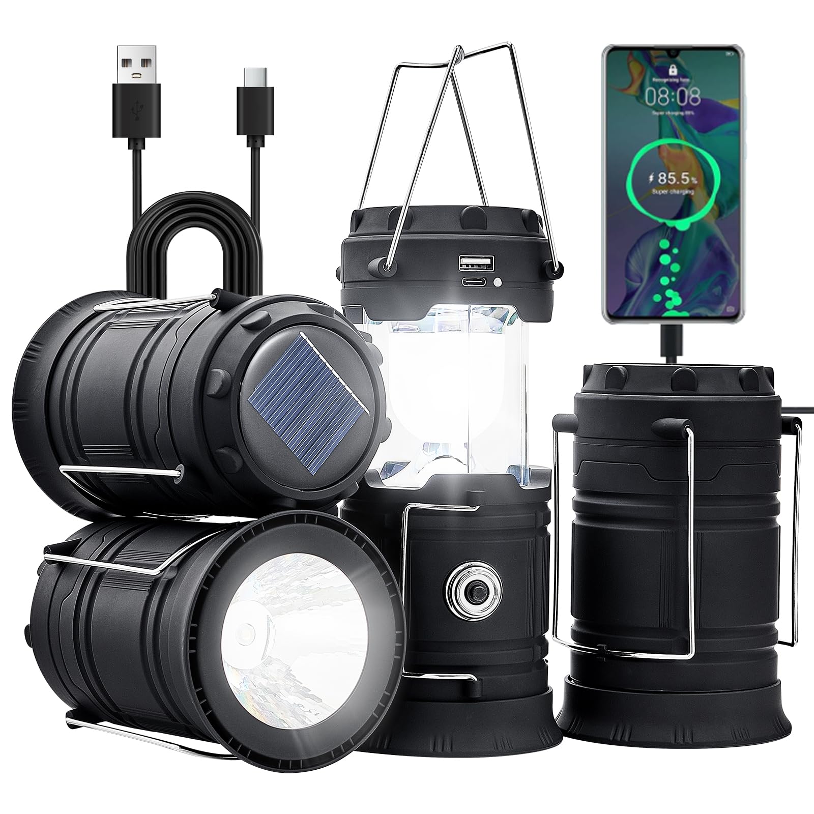 Amazon.com: VEVOR LED Camping Lanterns, 4 Pack Rechargeable Camping ...