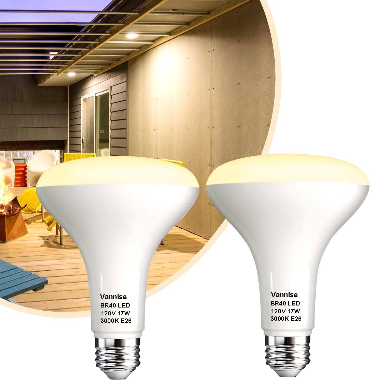 Vannise BR40 LED Light Bulbs 3000K Dimmable Warm White Long Lasting, 2 ...