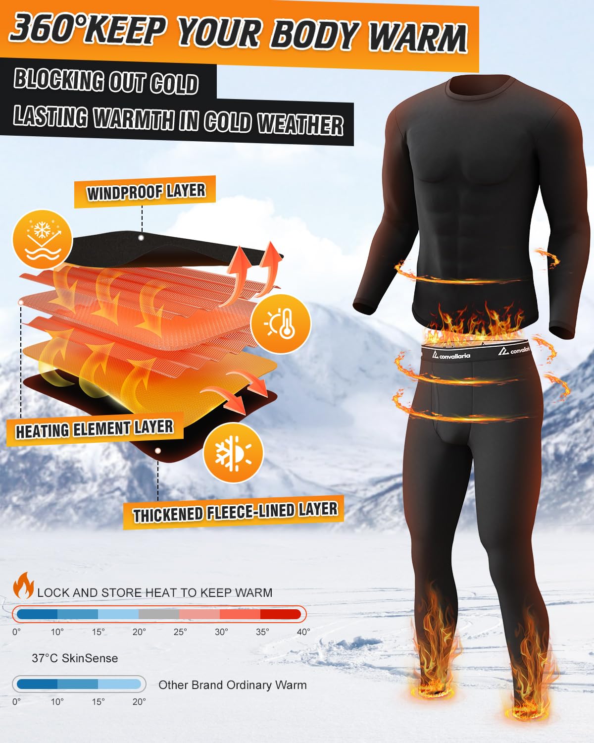 Snapklik.com : CL Convallaria Long Johns Thermal Underwear For Men Soft Fleece Lined Base Layer ...