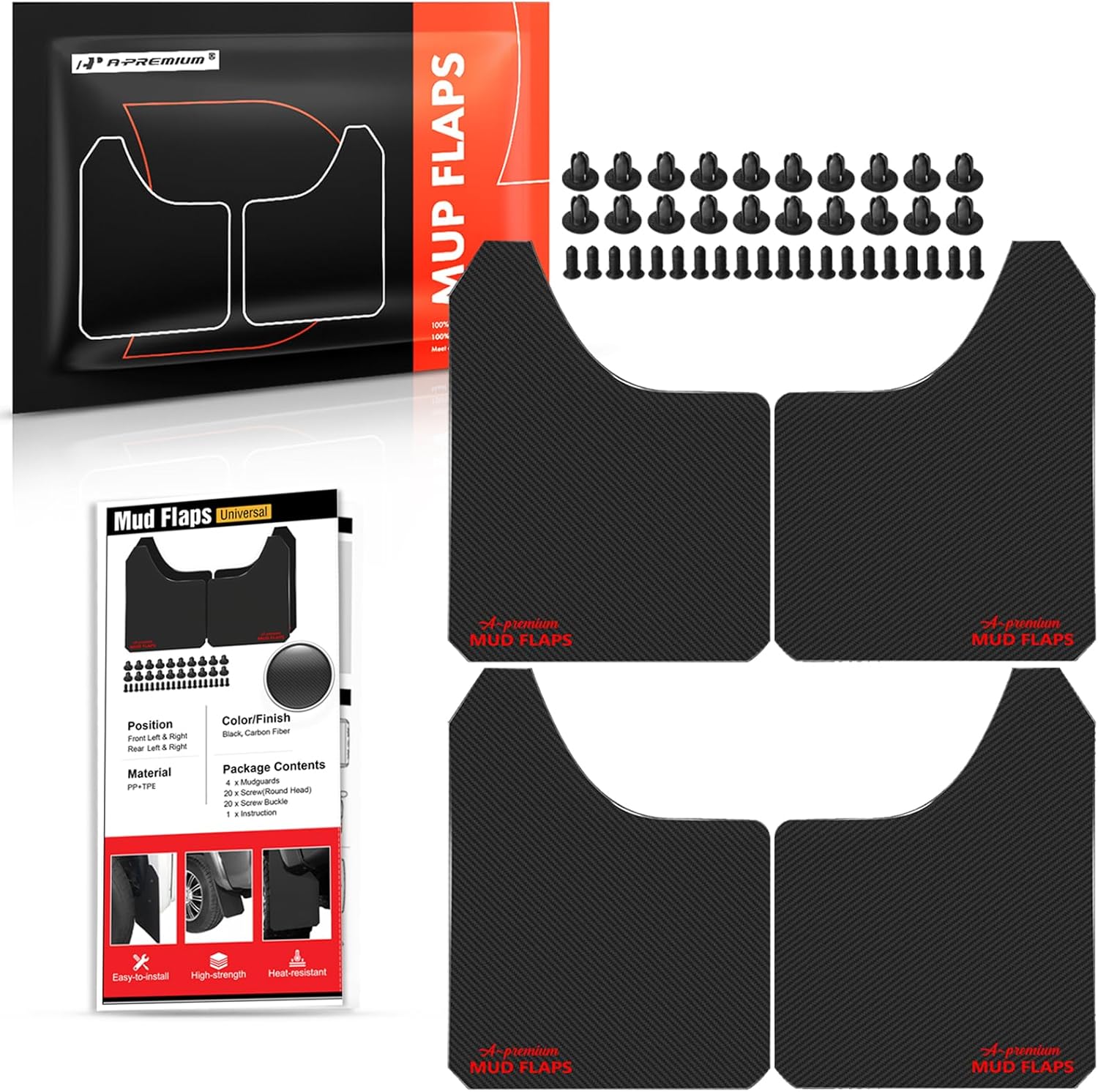 A-premium 4 Pcs Black Universal Splash Guards Mud Flaps Mudflaps ...