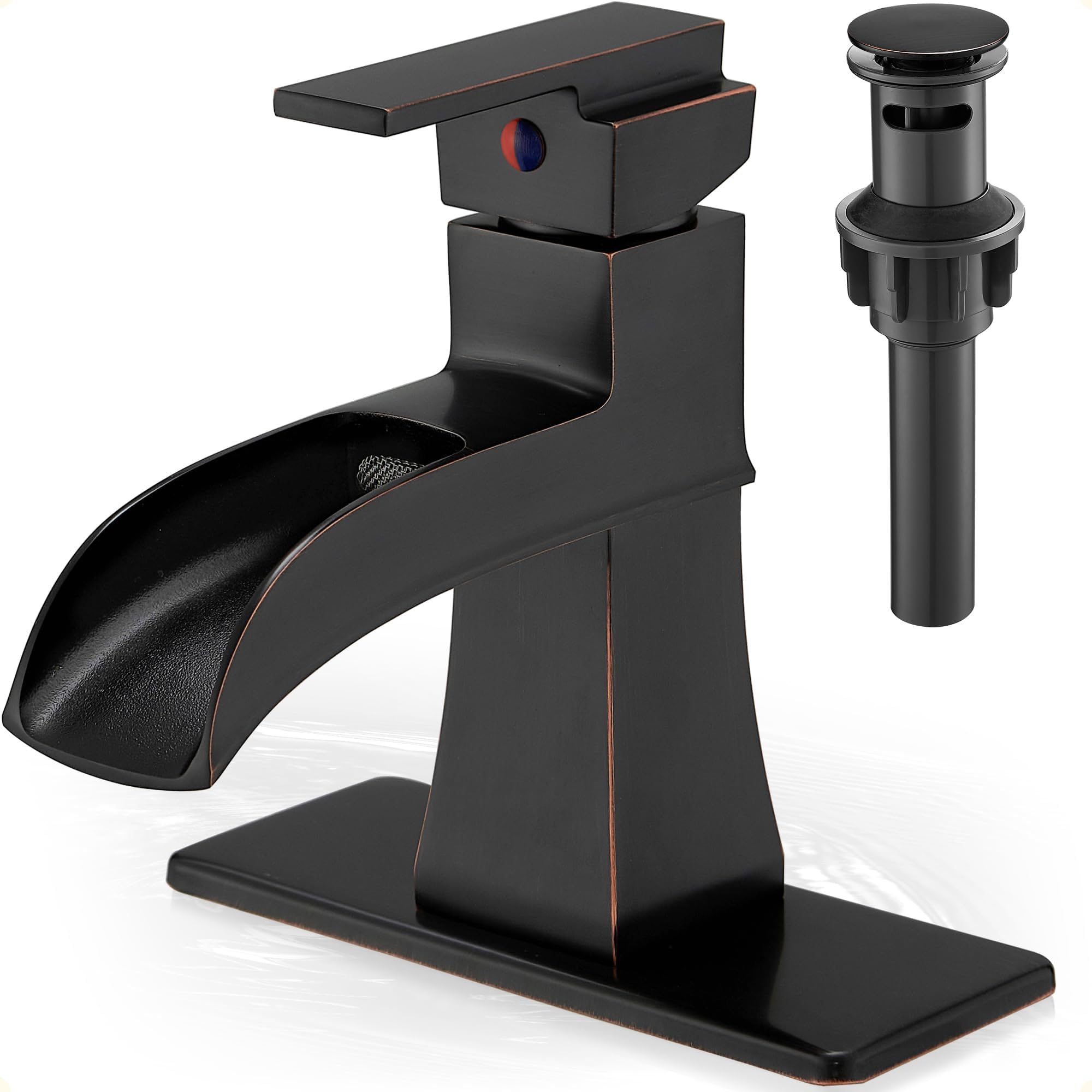 HOIGY Bathroom Waterfall Faucet, Brass Oil Rubbed Bronze Bathroom ...